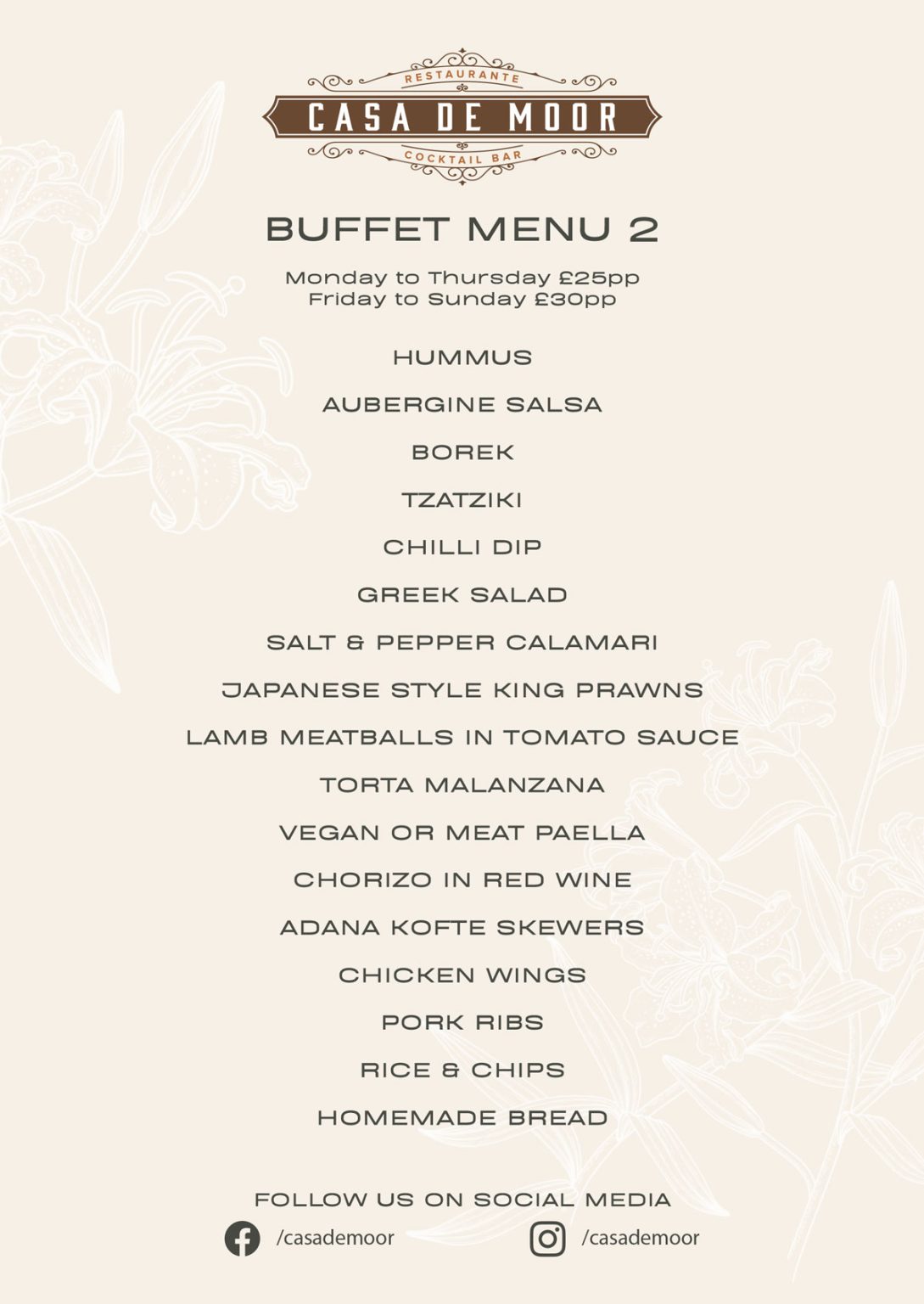 Buffet Menus – Casa de Moor